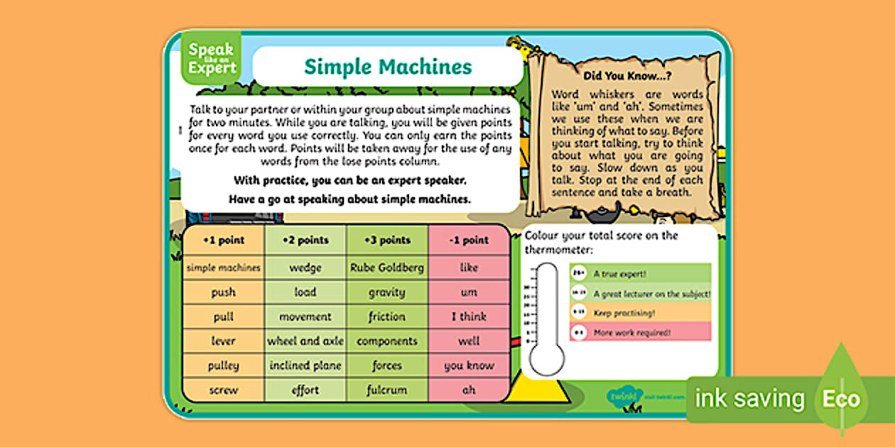 Simple Machines Speaking Challenge Card (Teacher-Made)