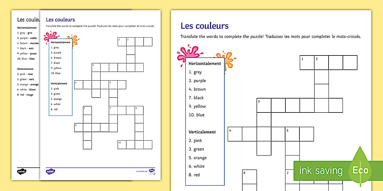 Colours Crossword French (teacher made) - Twinkl