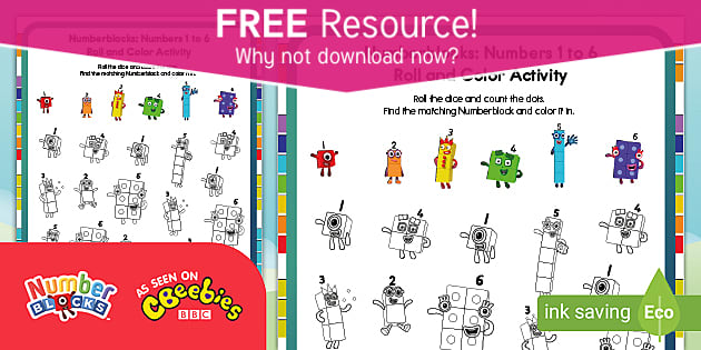 FREE Numberblocks: Roll and Color to 6 Activity - Twinkl