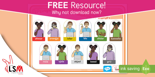 FREE! - Il-Lingwa tas-Sinjali Maltija l Word Mat: Il-Kuluri