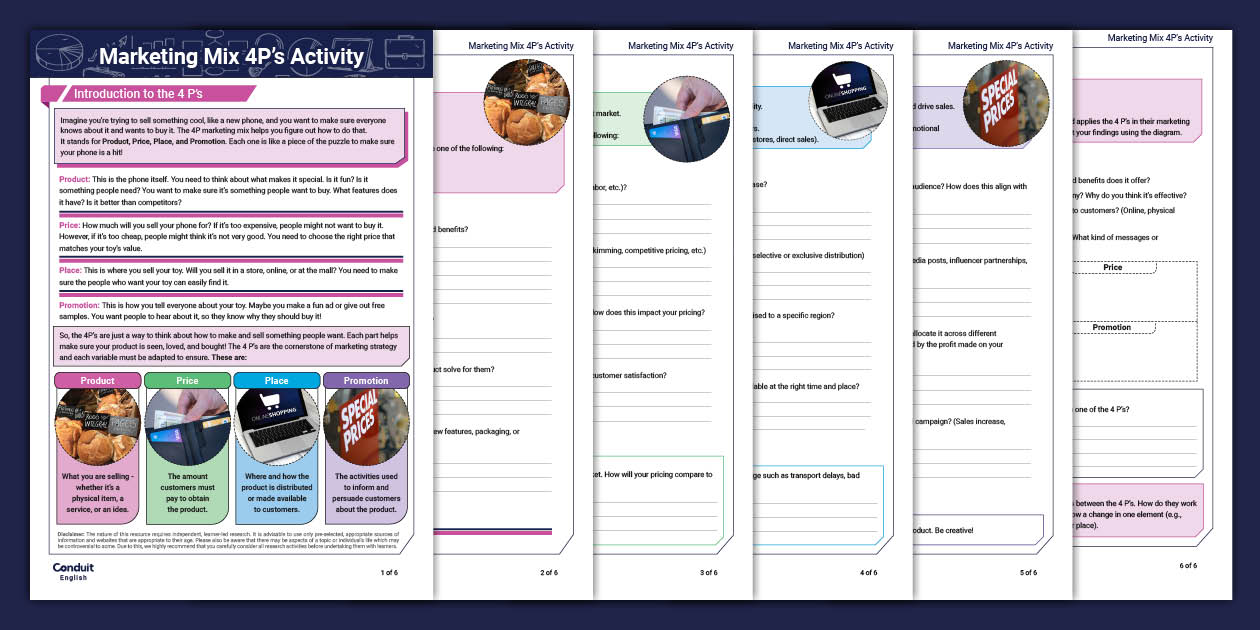 Marketing Mix 4P's Activity Sheet (professor feito) - Twinkl