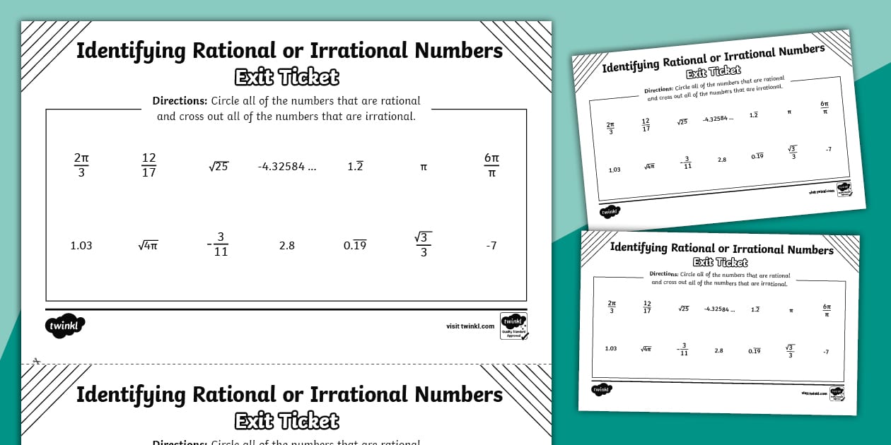 Eighth Grade Identifying Rational or Irrational Numbers Exit Ticket