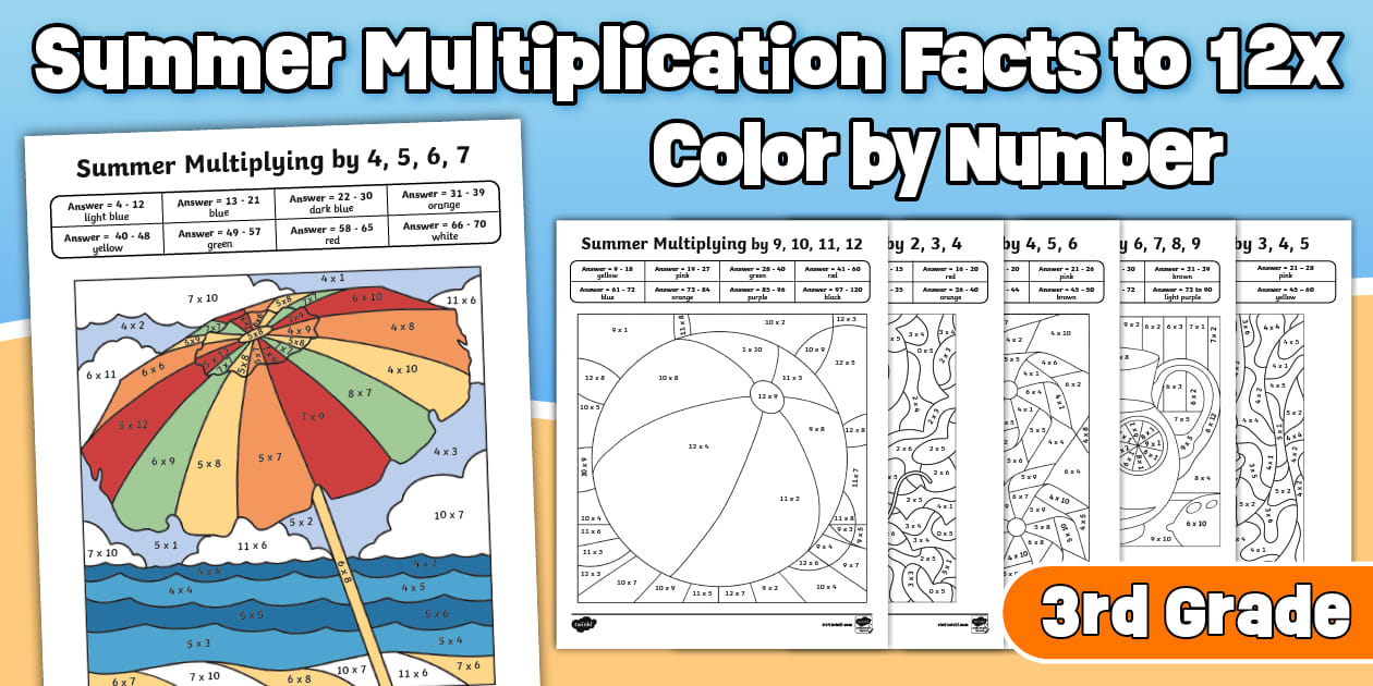 Summer Multiplication Facts to 12x Color by Number