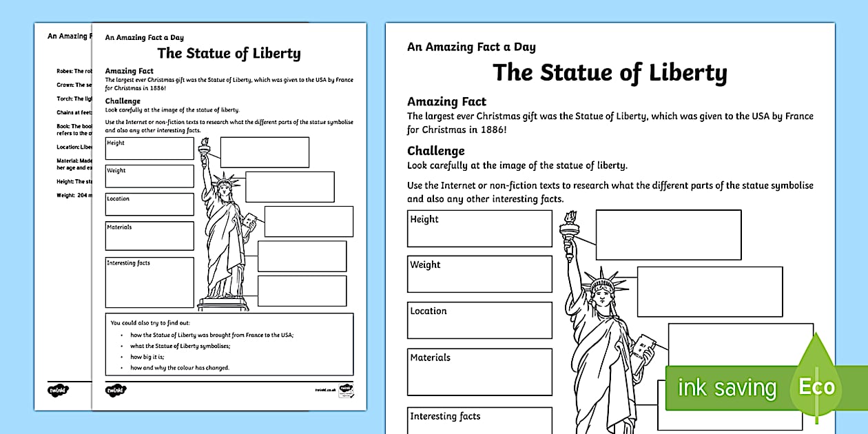 Statue of Liberty Facts For Kids and Worksheet - Twinkl