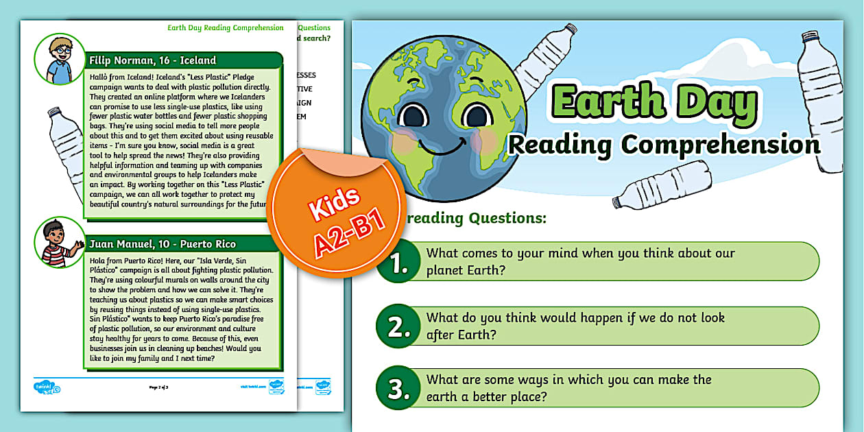 Earth Day Reading Comprehension [Kids; A2-B1] (teacher made)