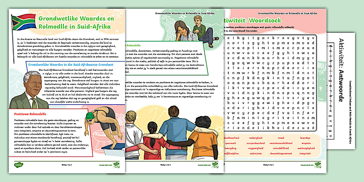 Grondwetlike Waardes en Rolmodelle in Suid-Afrika - Twinkl