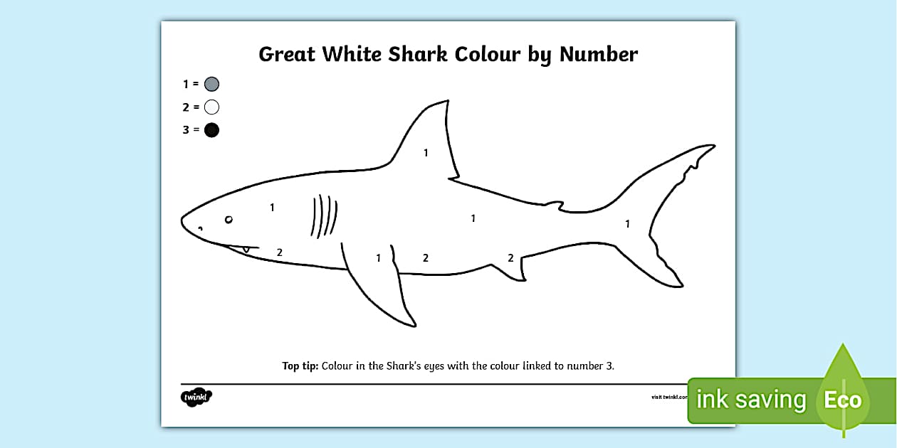 Great White Shark Colour-By-Number Worksheet | Twinkl | KS1