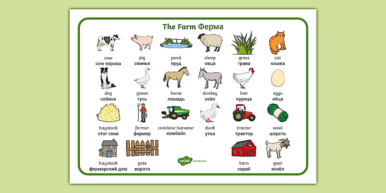 The Farm Word Mat English/Russian - KS1 - Twinkl