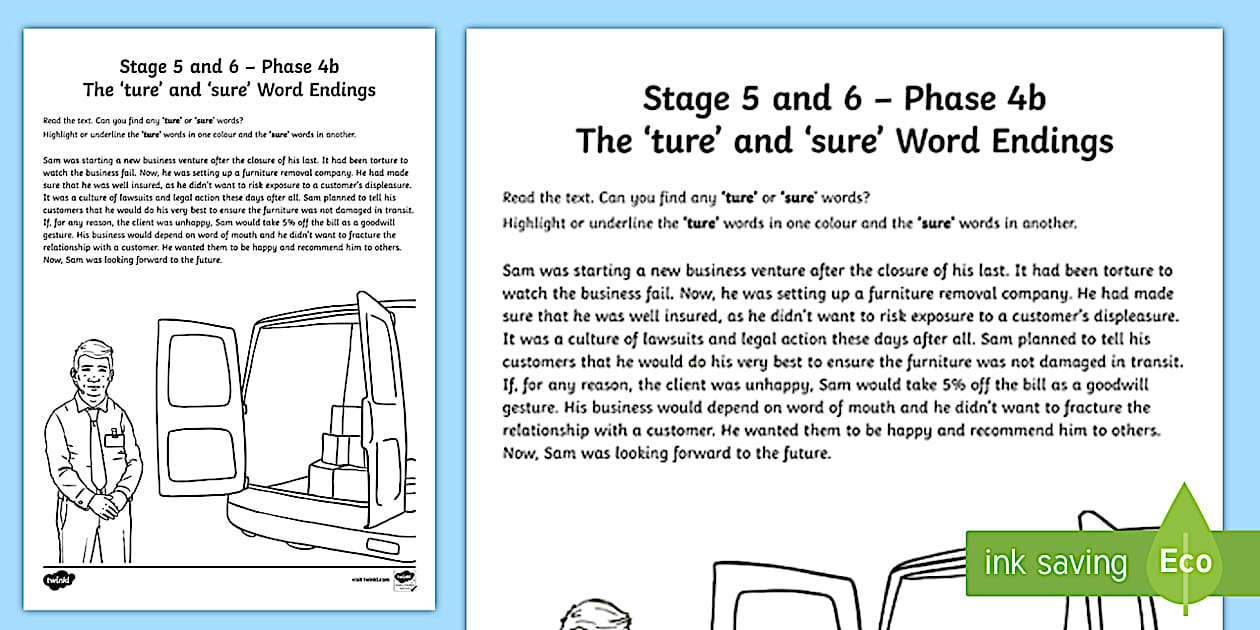 ture & sure Sound Worksheet - NI Phase 4b Phonics