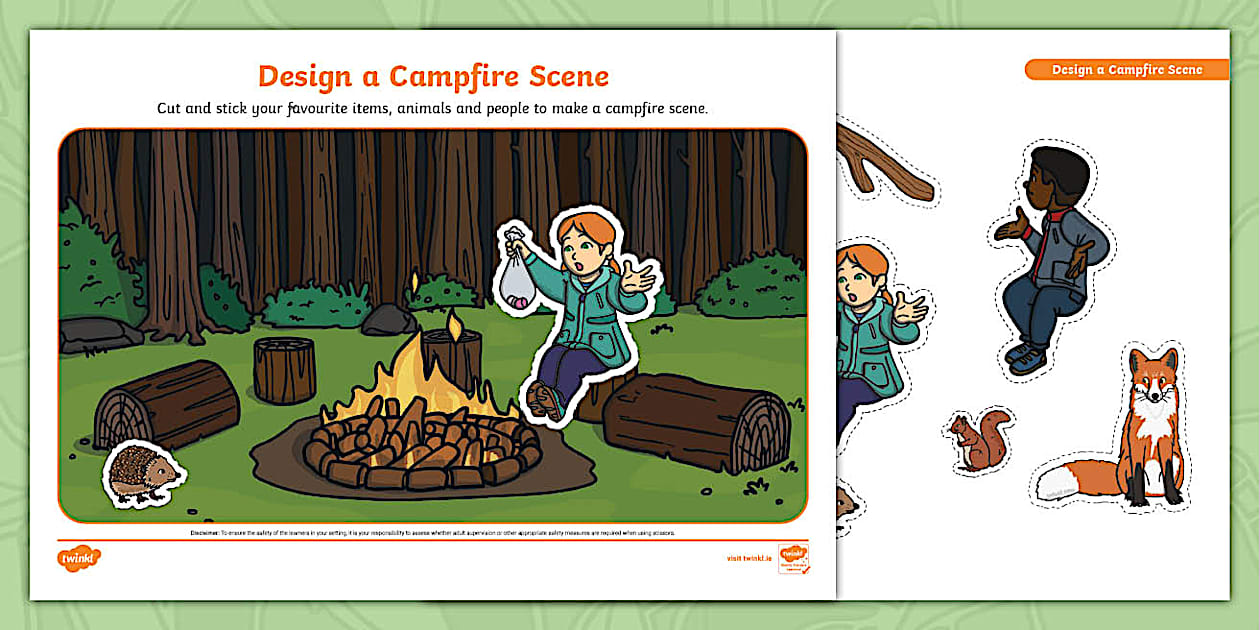 Design a Campfire Scene Cutting Skills Worksheet - Twinkl