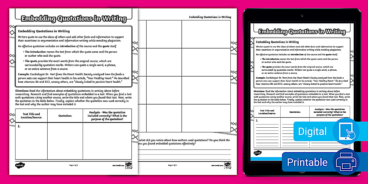 Embedding Quotations | English Language Arts | Twinkl USA