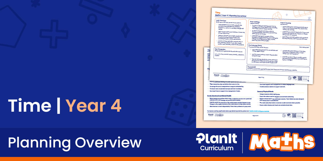 👉 Year 4 Maths Time Planning Overview