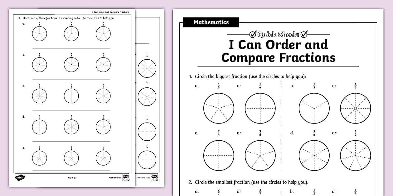 Quick Check: I Can Order and Compare Fractions - Twinkl