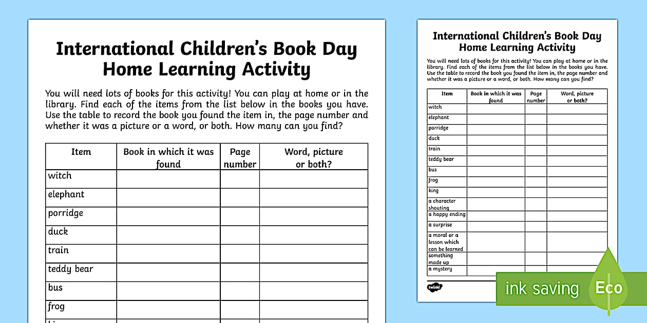 International Children's Book Day Home Learning Activity
