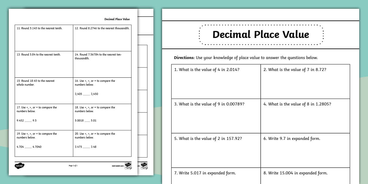 Middle School Basic Skills Decimal Place Value Intervention