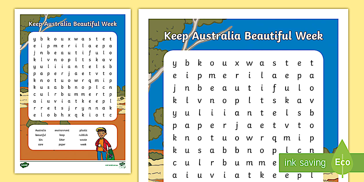 TAS Keep Australia Beautiful Week Word Search (teacher made)