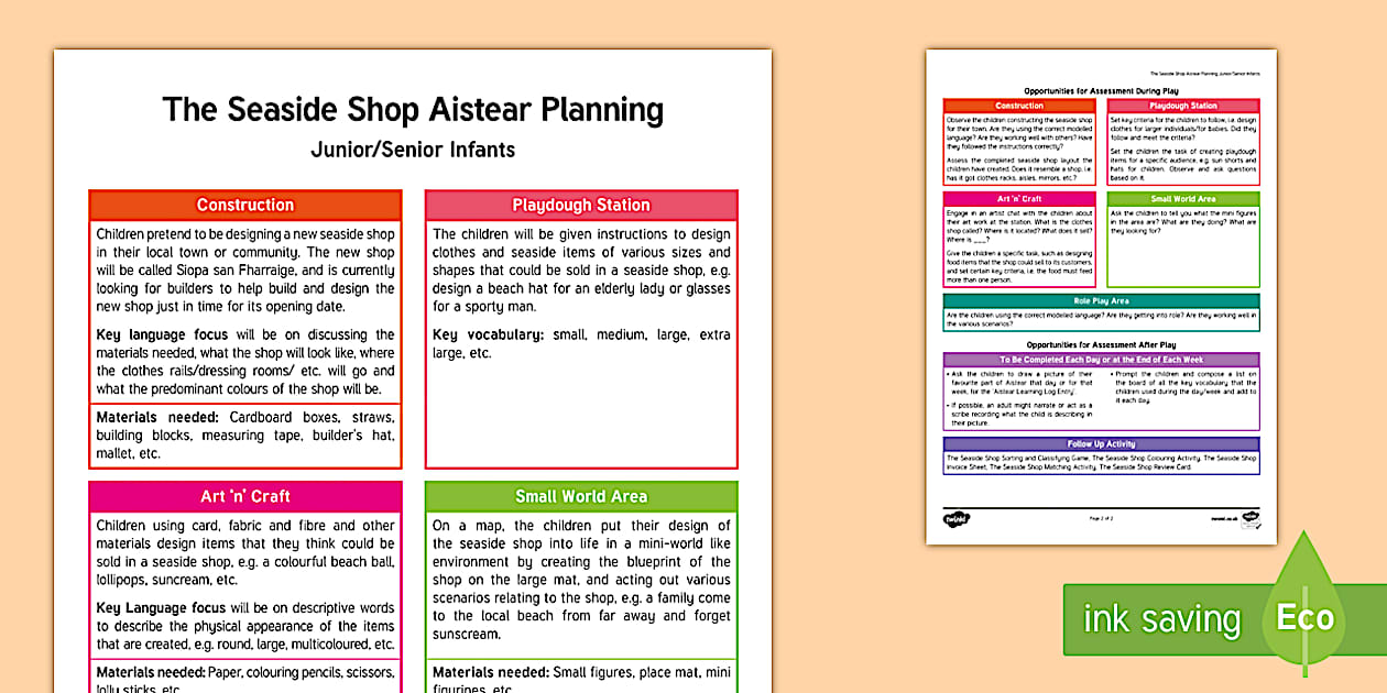 Editable The Seaside Shop Aistear Planning Overview - Twinkl