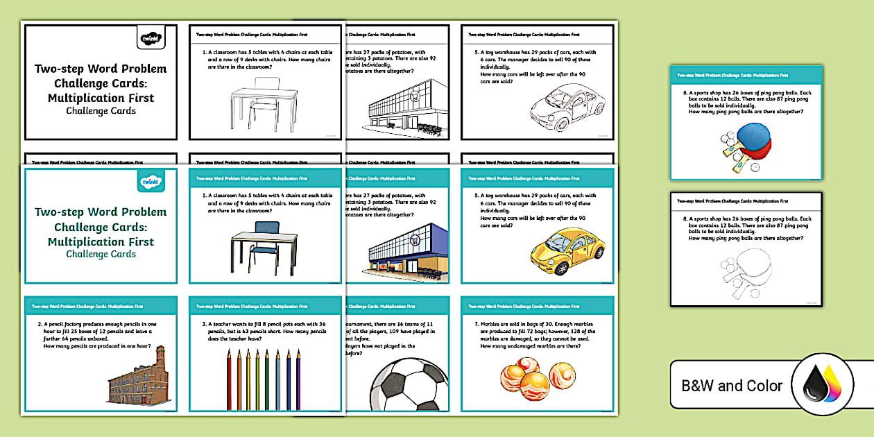 Two-Step Word Problem Challenge Cards: Multiplication First