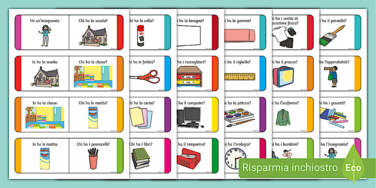 Carte gioco ritorno a scuola