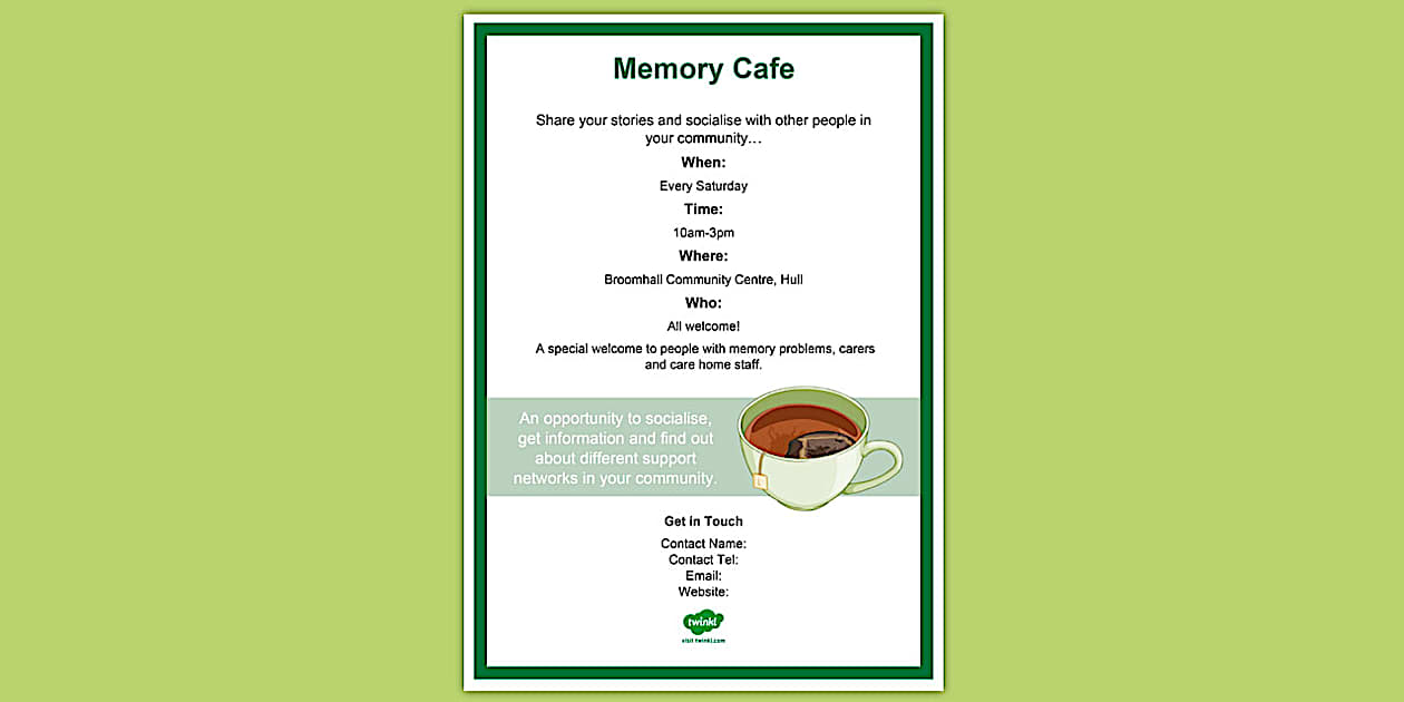 Dementia Cafe Editable A4 Display Poster (teacher made)