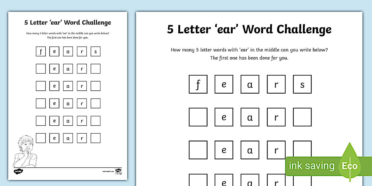 5 Letter 'ear' Word Challenge (teacher made) - Twinkl