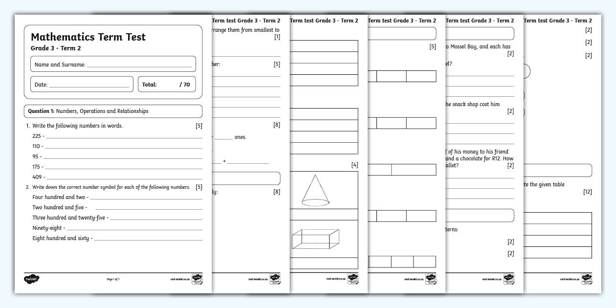 Grade 3 Term 2 Mathematics Test (teacher made) - Twinkl