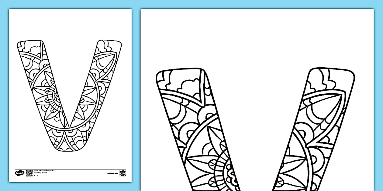 Mandala Letter V Colouring Page (teacher made) - Twinkl