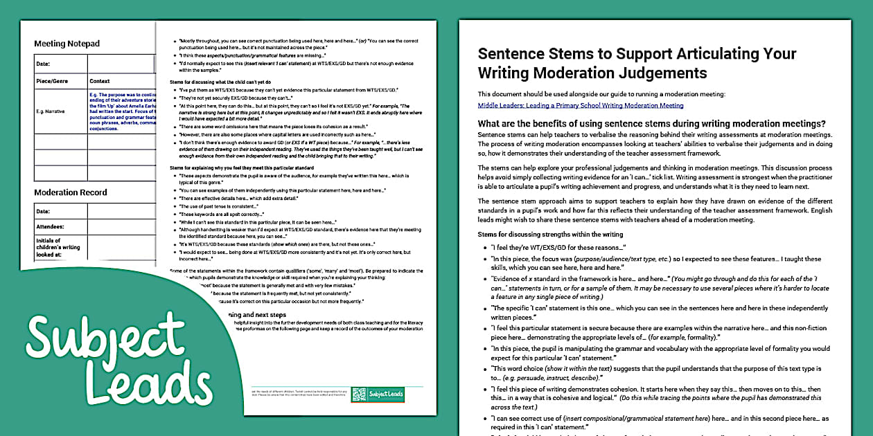Sentence stems for articulating KS1 writing assessments