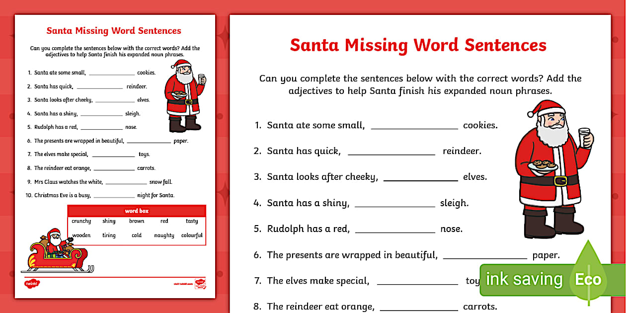 Santa Missing Word Sentences Activity Sheet (Teacher-Made)