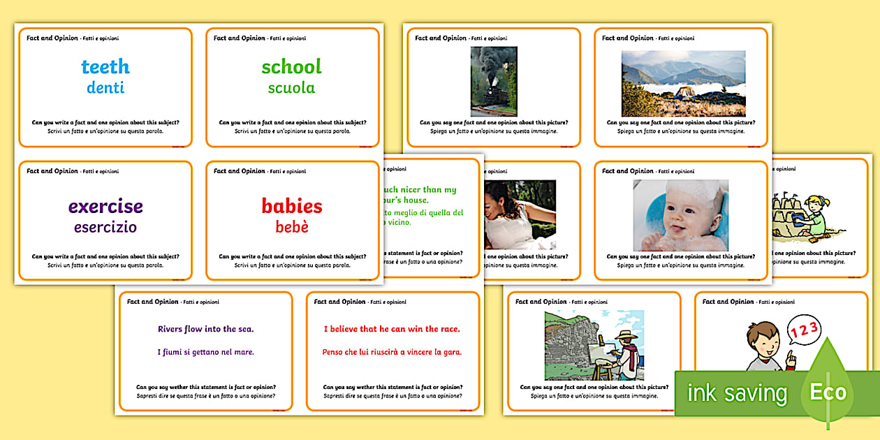 Guided Reading Skills Task Cards Fact and Opinion English/Italian - Guided