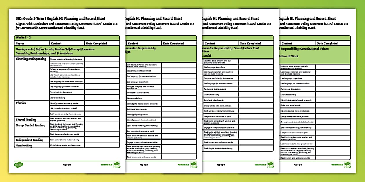 SID: Grade 5 Term 1 English HL Planning and Record Sheet