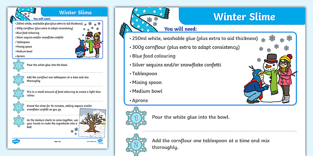Winter Themed Slime Recipe (teacher made) - Twinkl