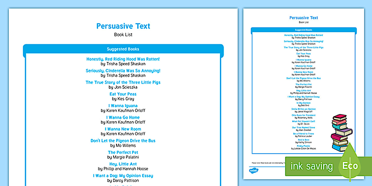 Persuasive Picture Story Books List - English (teacher made)