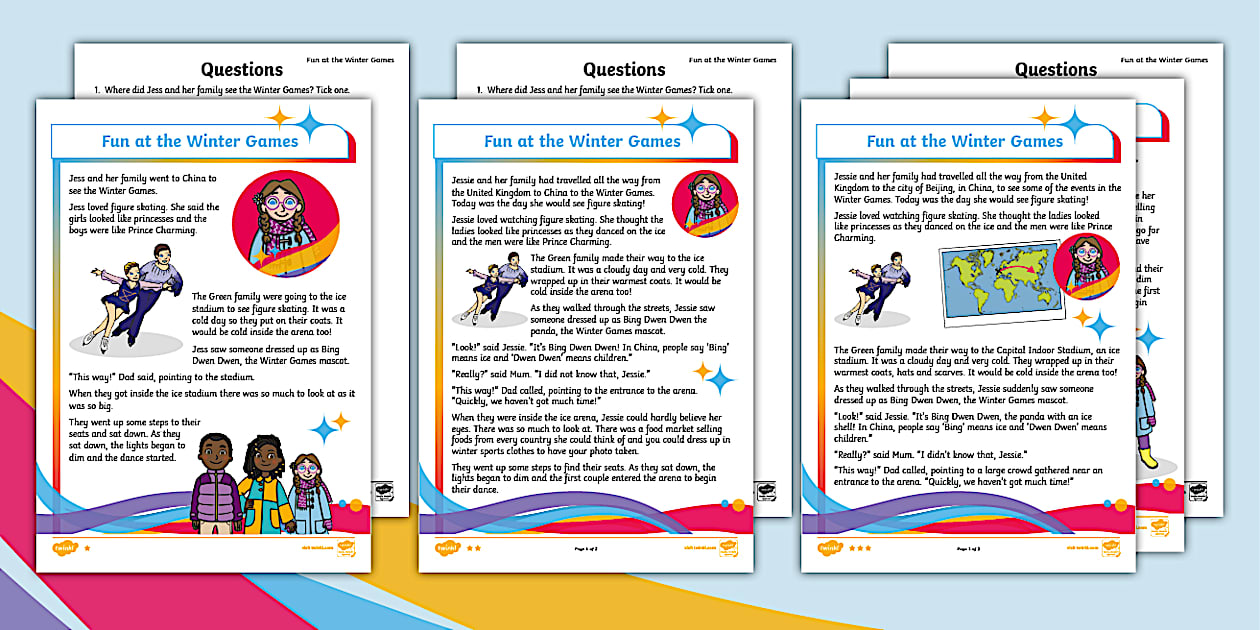 KS1 Fun at the Winter Games Differentiated Reading Comprehension Activity