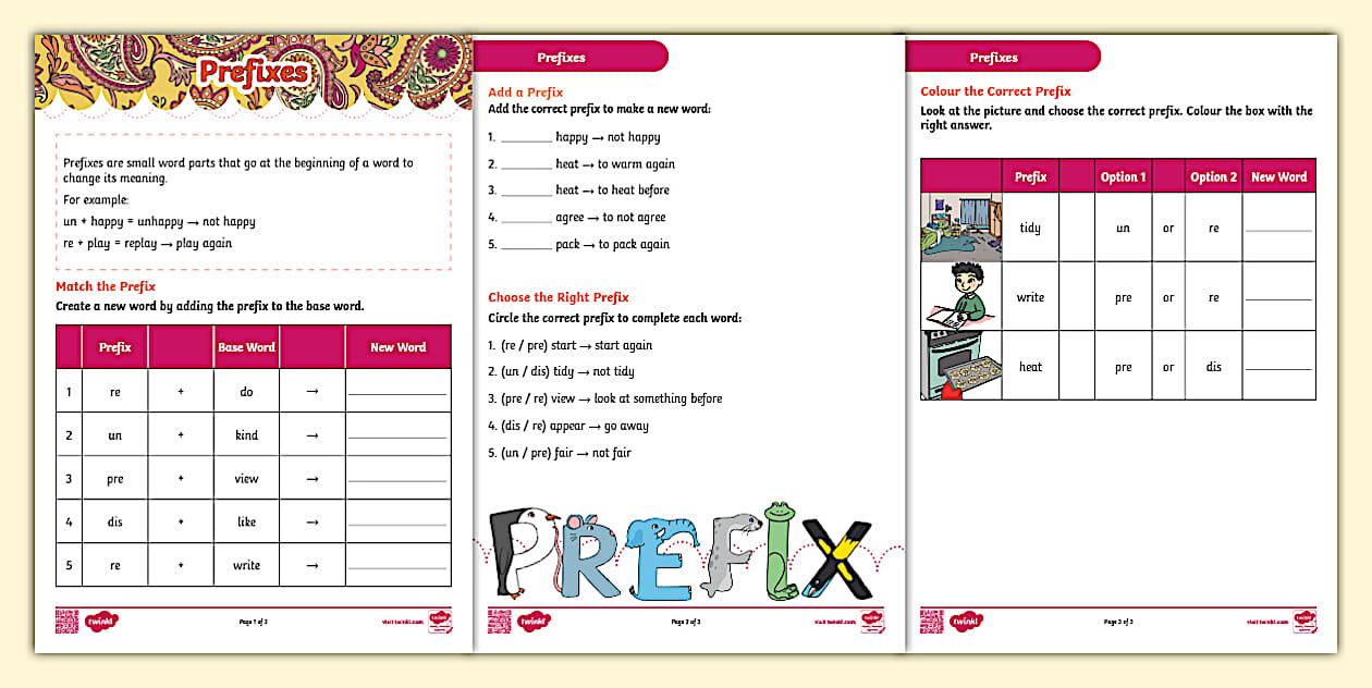 Prefixes Activity Sheet
