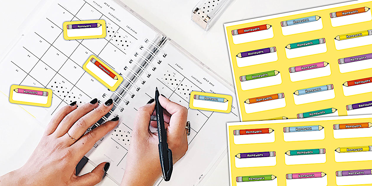 Homework Planner Stickers - KS1 - Editable Labels - Twinkl