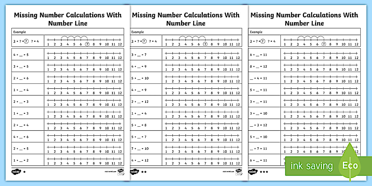 Missing Number Addition with a Number Line Worksheet / Worksheet
