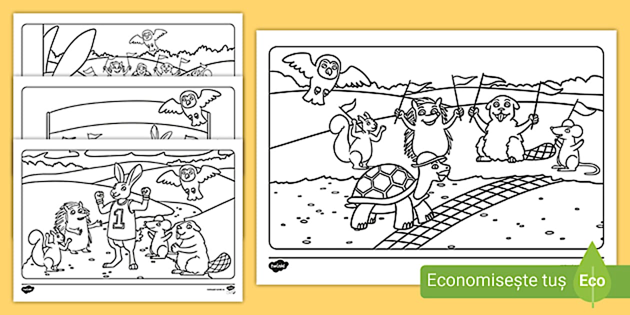 Iepurele si Țestoasa - Pagini de colorat (teacher made)