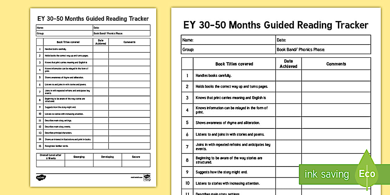 Editable EY 30-50 months Guided Reading Tracker - Twinkl