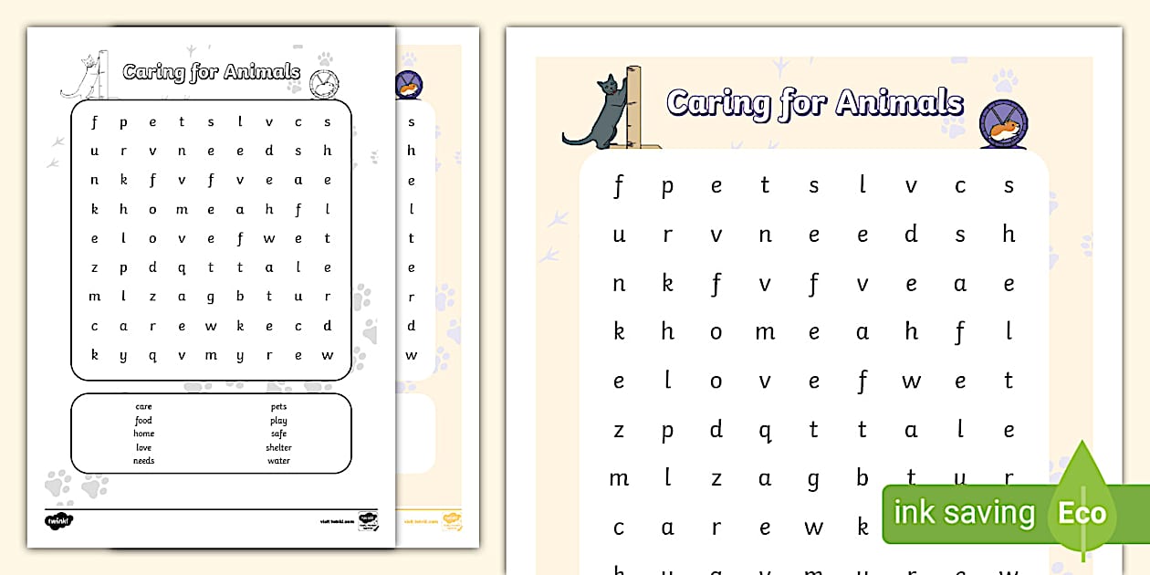 Caring for Animals Word Search (teacher made) - Twinkl