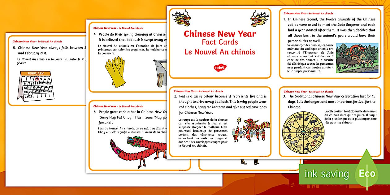 Chinese New Year Fact Cards English/French (teacher made)