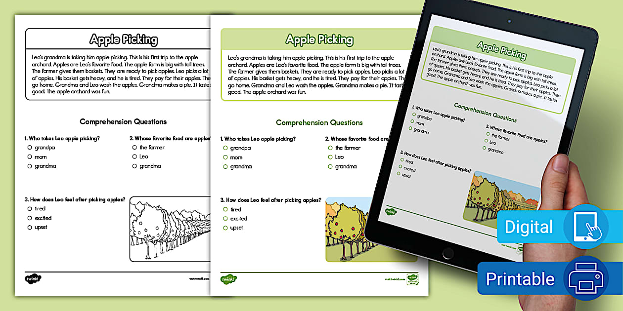 Kindergarten Reading Comprehension Apple Picking | Twinkl
