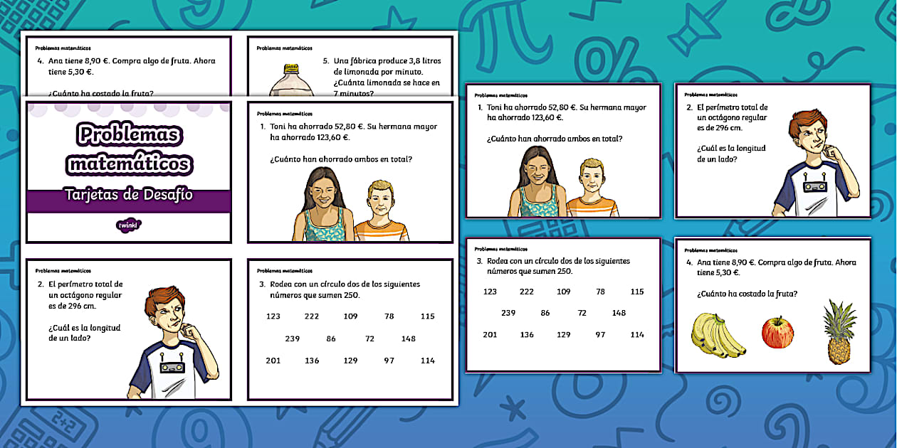 Tarjetas de desafío: Problemas matemáticos para 3er Ciclo