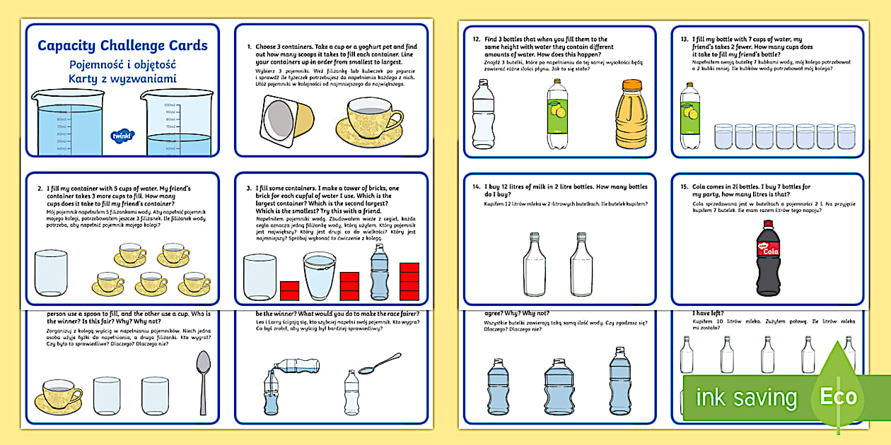 KS1 Capacity Challenge Cards English/Polish (teacher made)