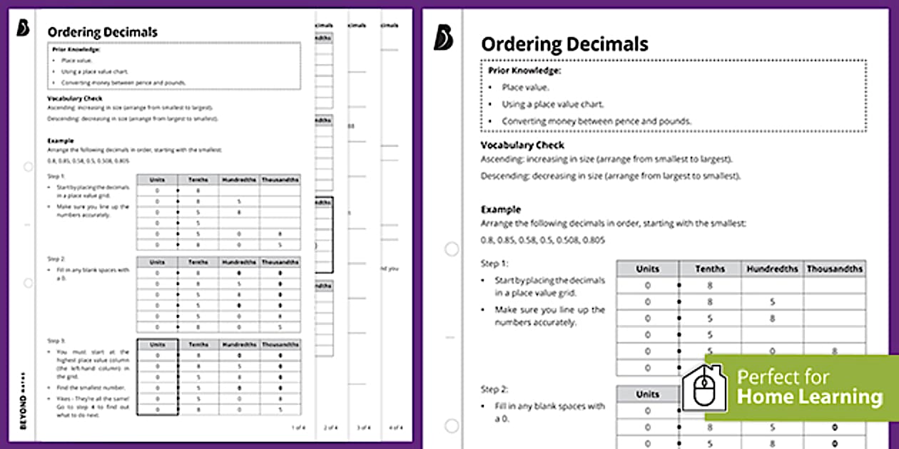 👉 Ordering Decimals - Home Learning | Beyond - Twinkl