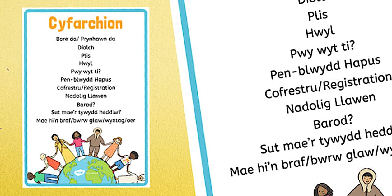 Cursive Poster cyfarchion Cymraeg (l'enseignant a fait)