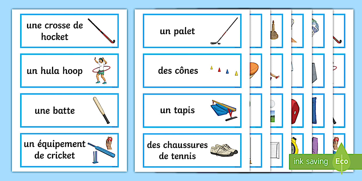 Cartes de vocabulaire : Les équipements sportifs - Twinkl