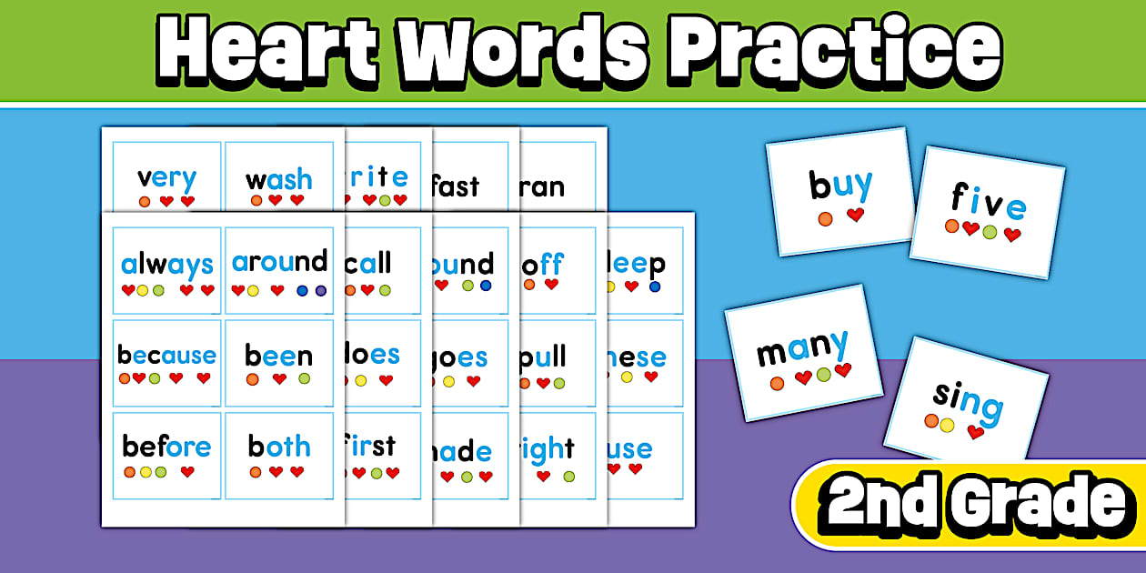 Second Grade Heart Words Practice Cards