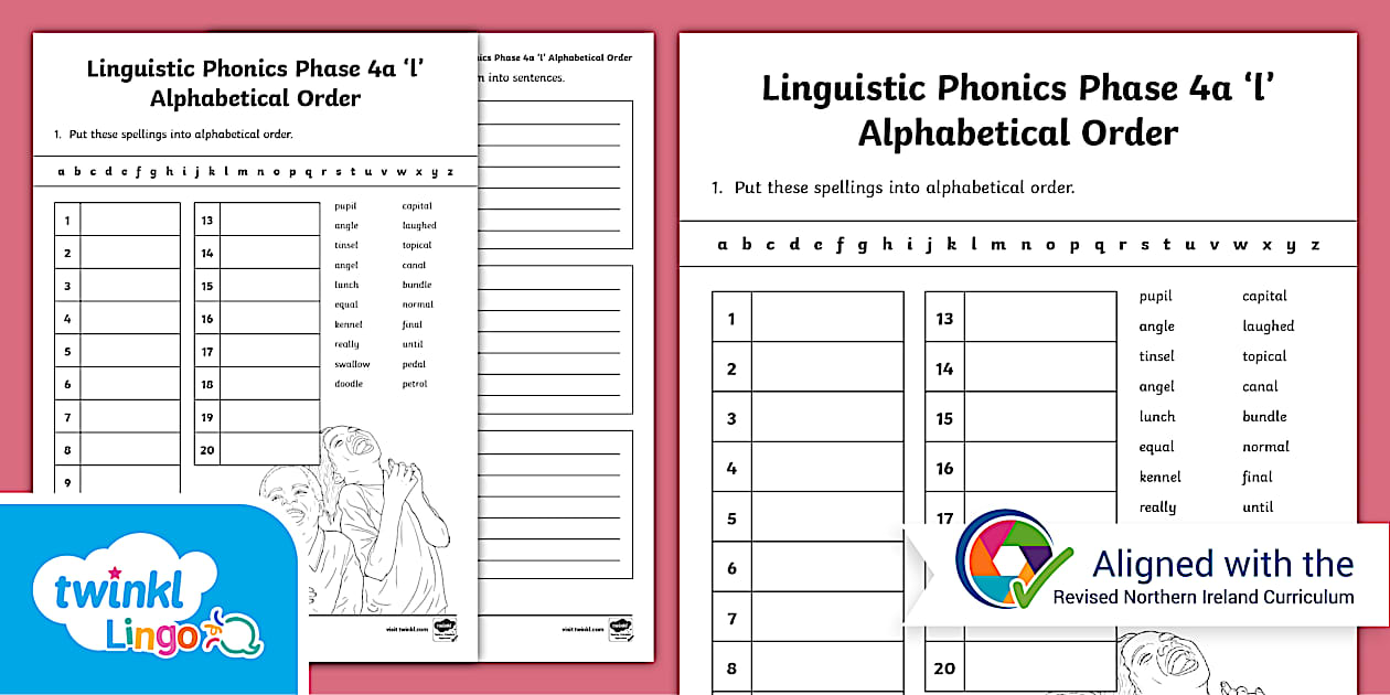 Linguistic Phonics Phase 4a 'l' Alphabetical Order
