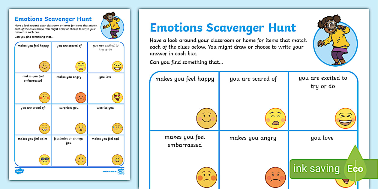 Emotions Scavenger Hunt | Kids Emotions Reflection | Twinkl